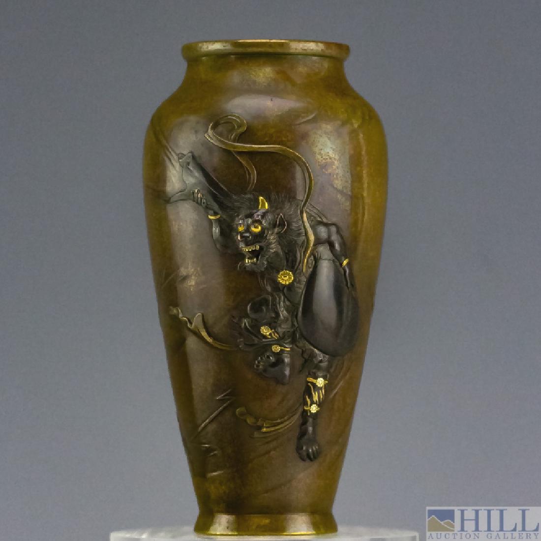 Japanese Meiji Era Mixed Metals Bronze Demon Vase