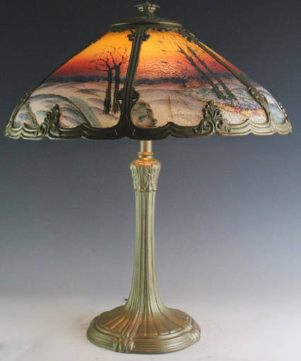 Miller Reverse Painted Glass Shade Sunset Lamp
