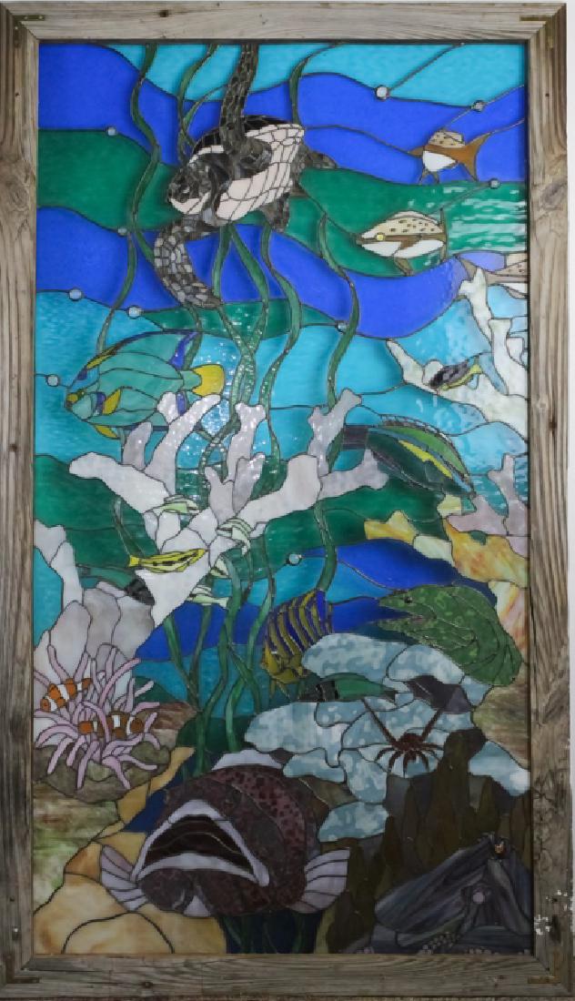 Big Tropical Ocean Coral Reef Stained Glass Window