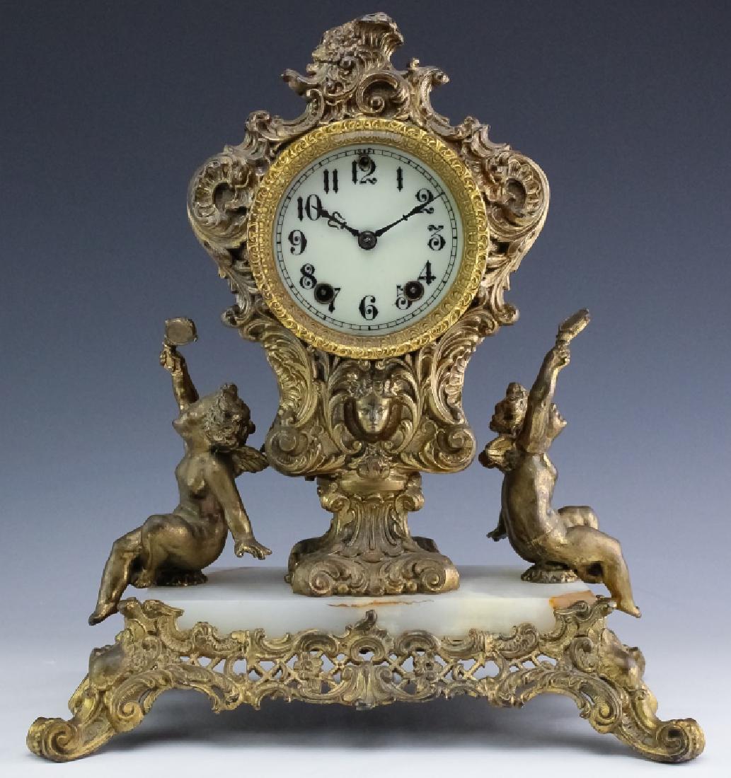 19c French Style Gold Gilt Figural Gilbert Clock