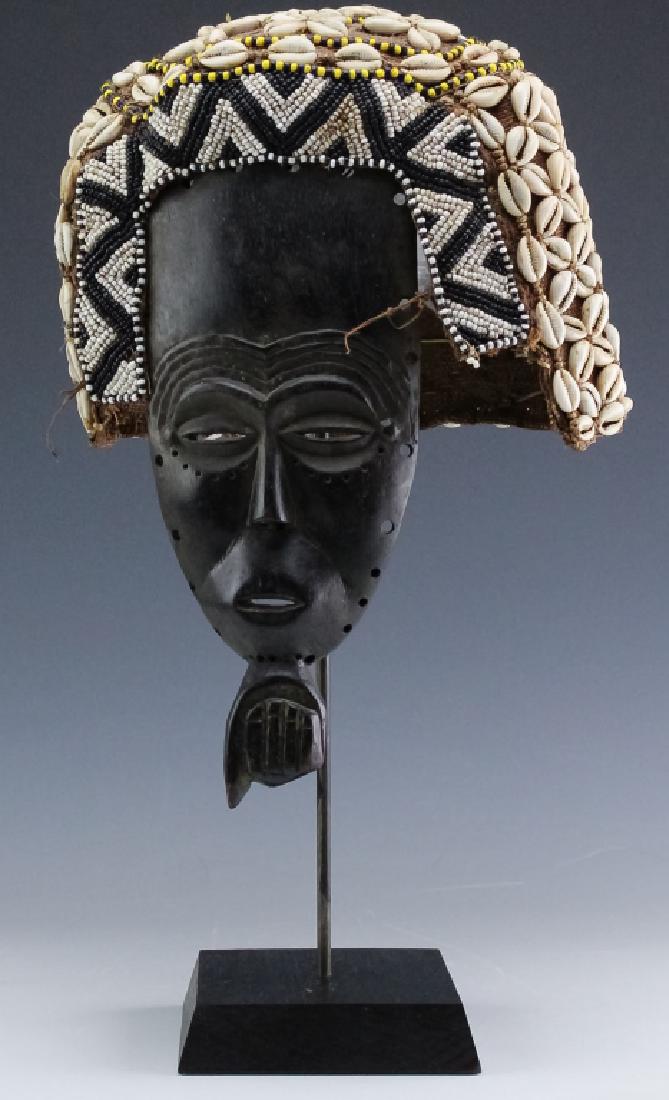 Old African Fine Wood Shell Tribal Ceremonial Mask