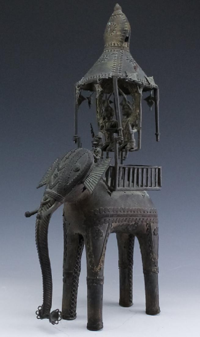 Antique Indian Bronze Elephant w Palanquin Statue