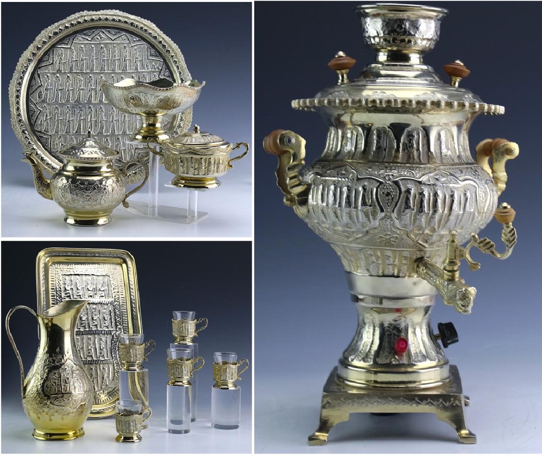 Old Russian 12 Piece Silver Plated Samovar Tea Set