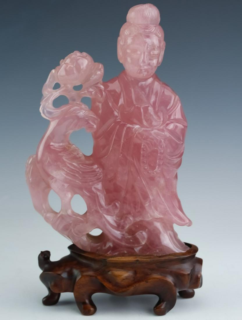 Chinese Carved Pink Rose Quartz Figural Sculpture