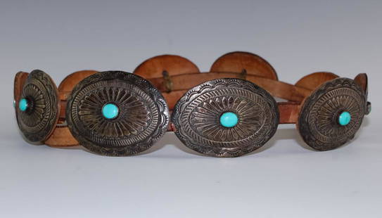 Native American Navajo Indian Sterling Concho Belt