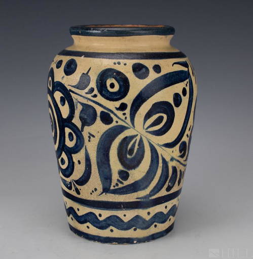 Signed Persian Ottoman Blue & White Pottery Vase Signed Persian Ottoman Blue & White Pottery Vase