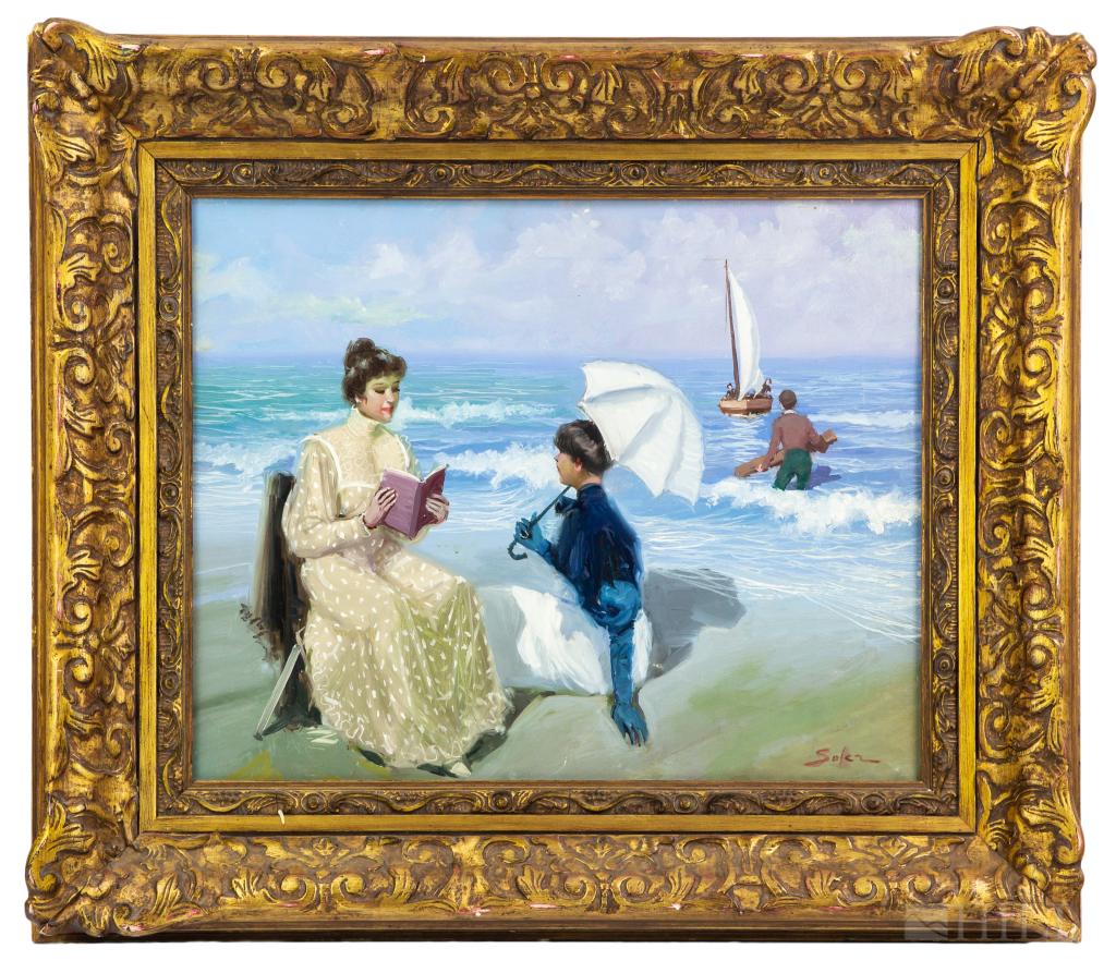 Juan Soler 1941 1984 Figural Beach Oil Painting