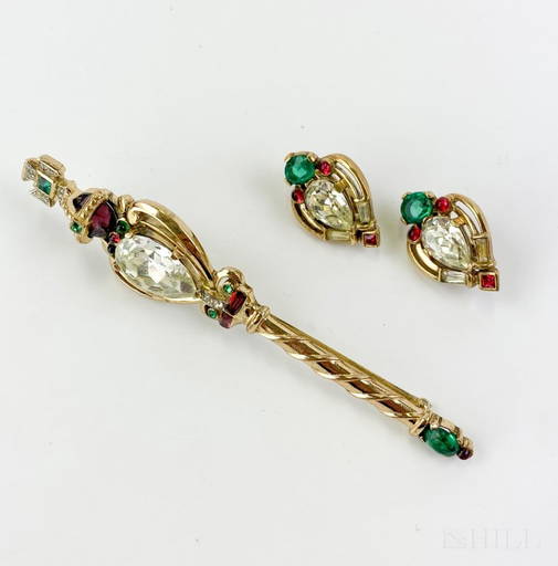 Alfred Philippe Crown Trifari Scepter Pin & Earring Set