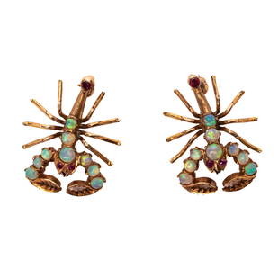 14k Gold Scorpion Red Ruby & Fire Opals Brooch Pin