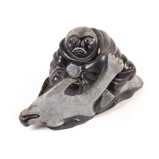 Native Inuit Carved Stone Hunting Bear Sculpture