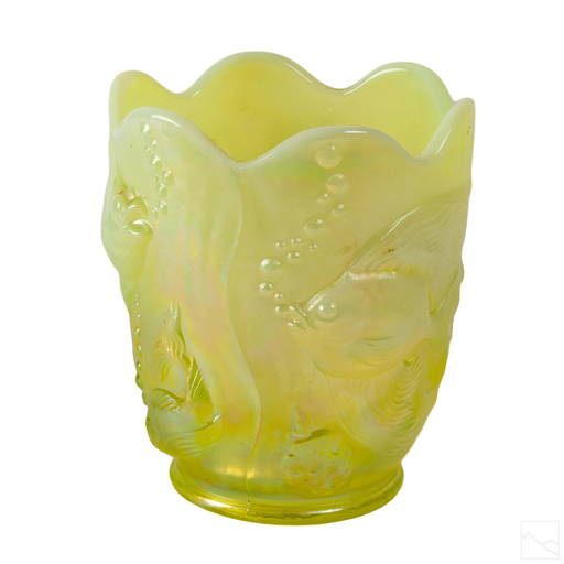 Fenton Atlantis Art Glass Opalescent Koi Fish Vase