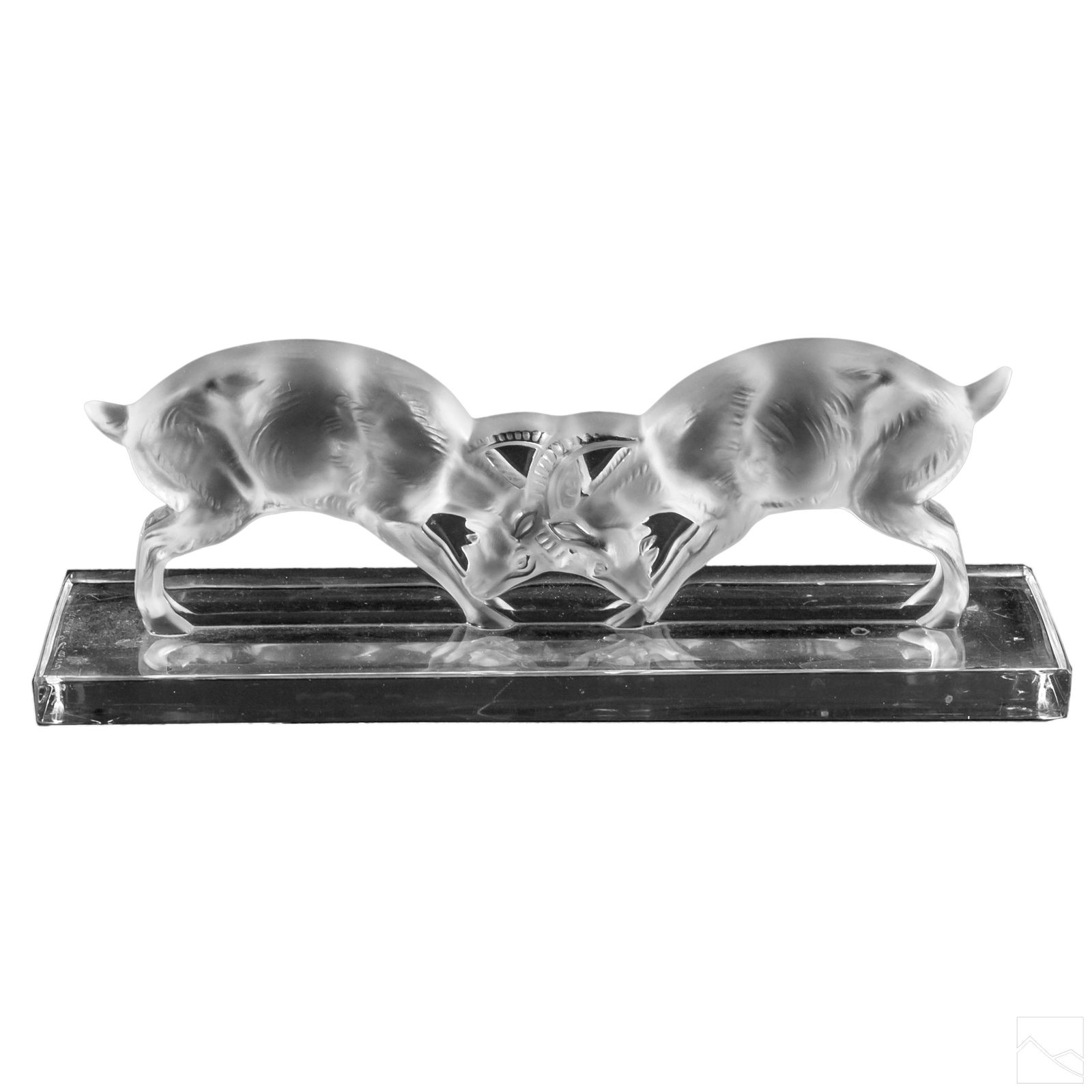 Lalique Art Glass Crystal Rams Deux Chevres Statue