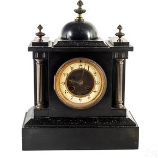 Antique Victorian Black Marble Mantel Clock
