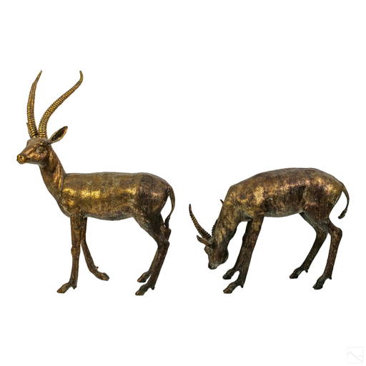 Bronze Pair Of Gazelle Antelope 40" Garden Statues