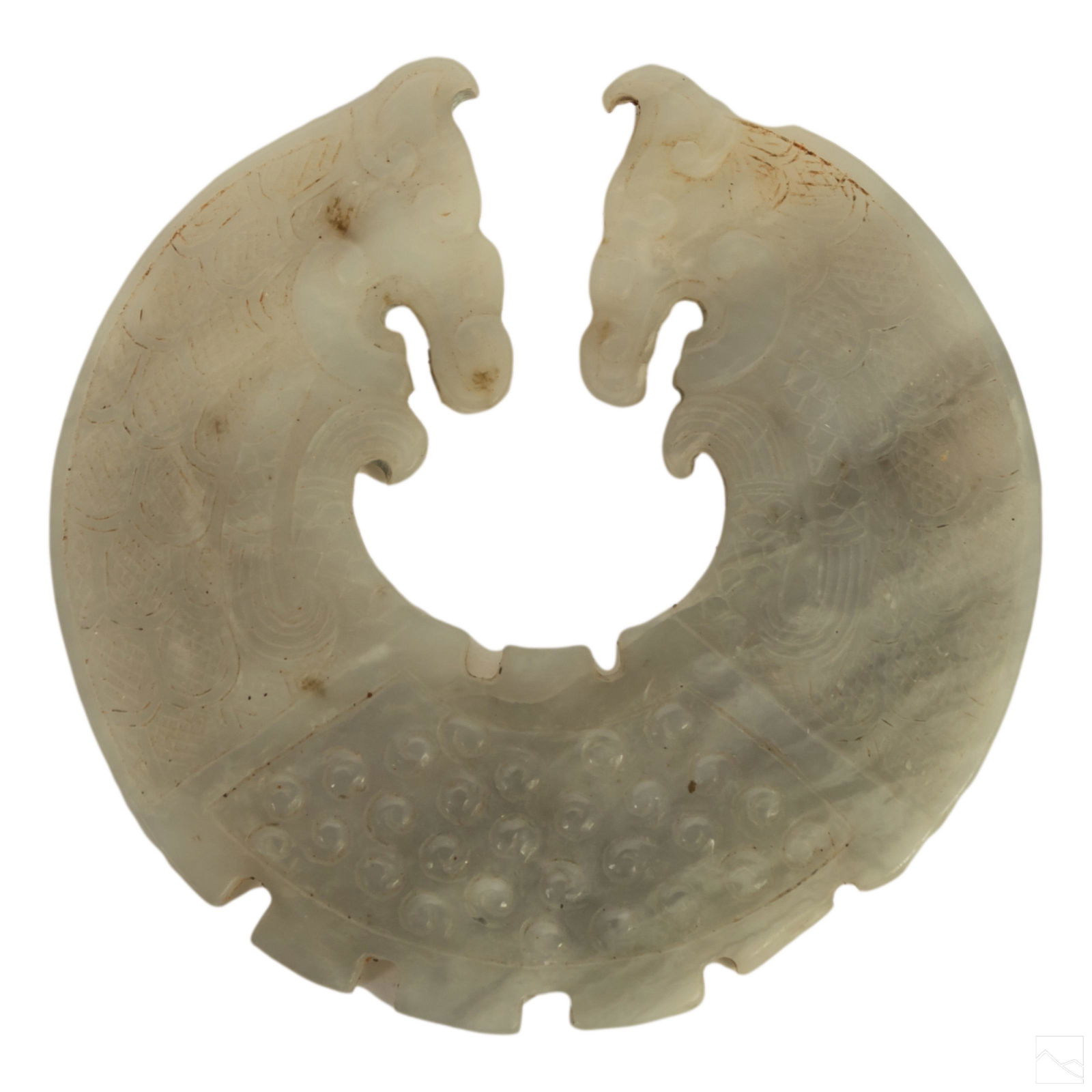 Chinese Archaic Antique White Jade Carved Bi Disc