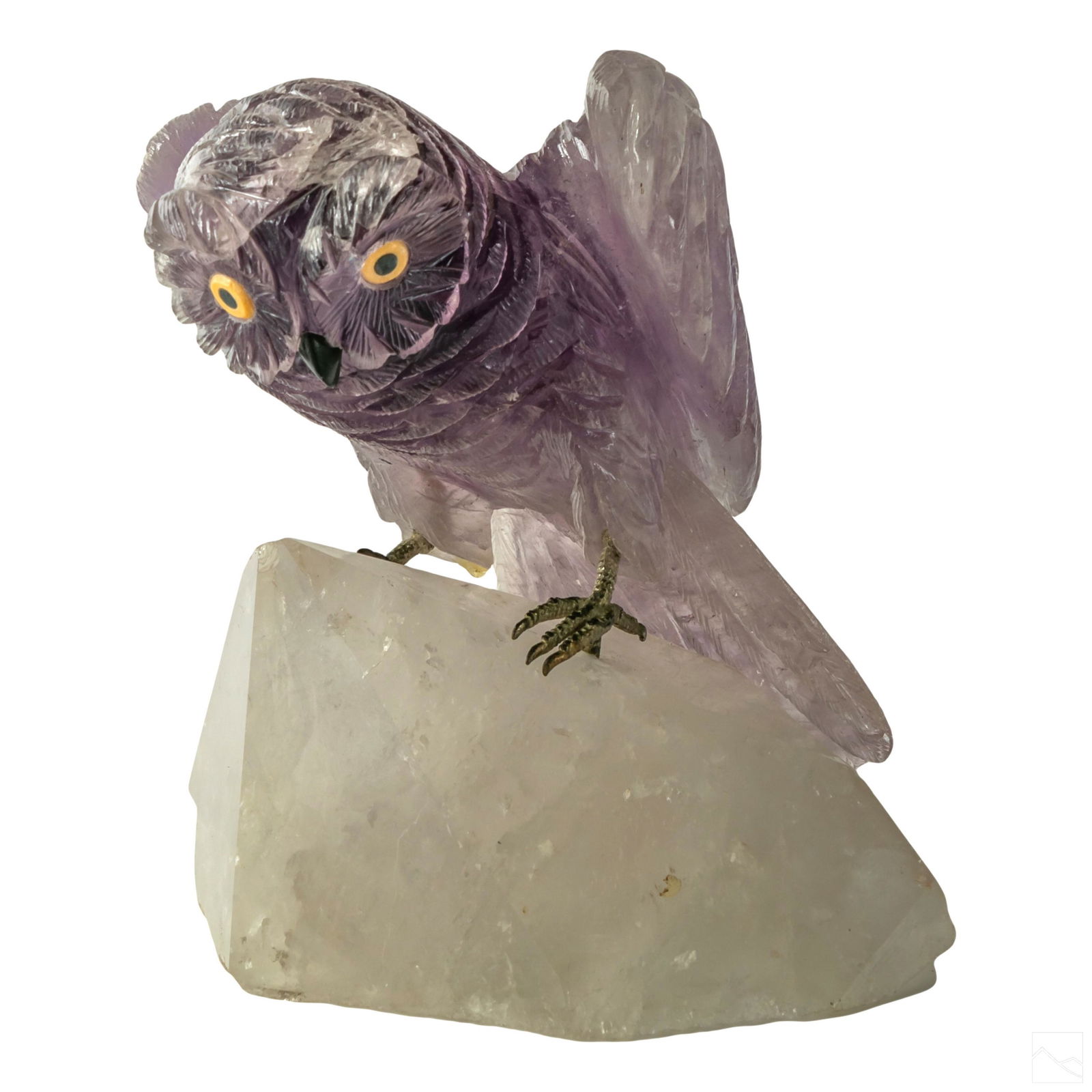 Natural Carved Amethyst Geode Quartz Owl Sculpture