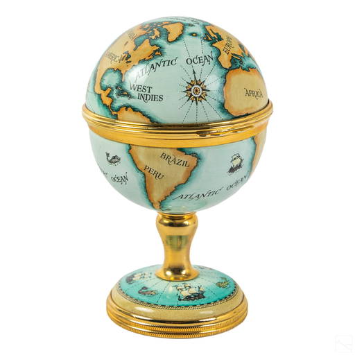 Halcyon Days English Explorers Globe Hinged Clock