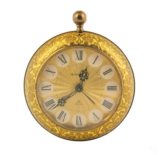 Bucherer German Gilt Bronze Travel Alarm Clock