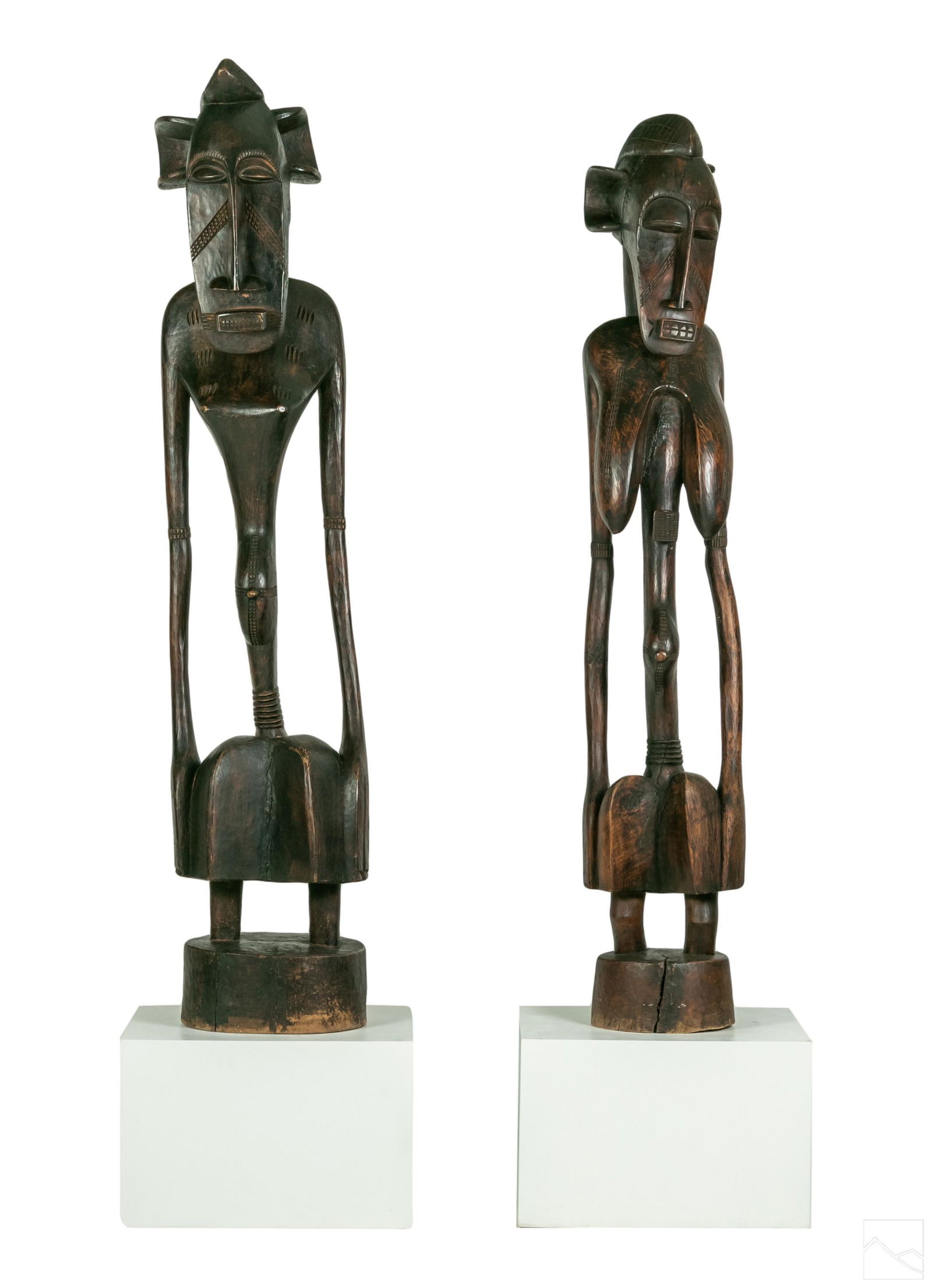 African Primitive Folk Art Life Sized Wood Statues