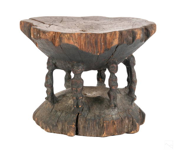 African Carved Wood Ceremonial Tribal Figure Stool