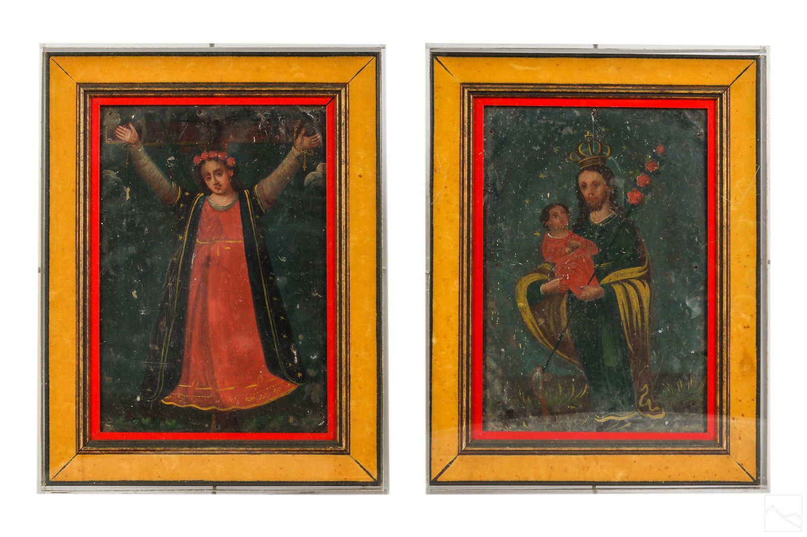 Mexican 19c. Antique Religious Retablo Paintings