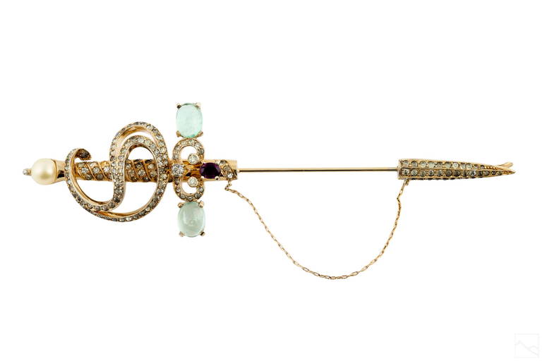 14K Gold and Gemstones Designer Sword Hat Pin 21g (#0068) on Jan 25 ...