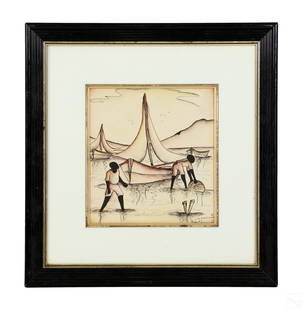 Joubert Loiseau 20c. Haitian Landscape Wc Painting