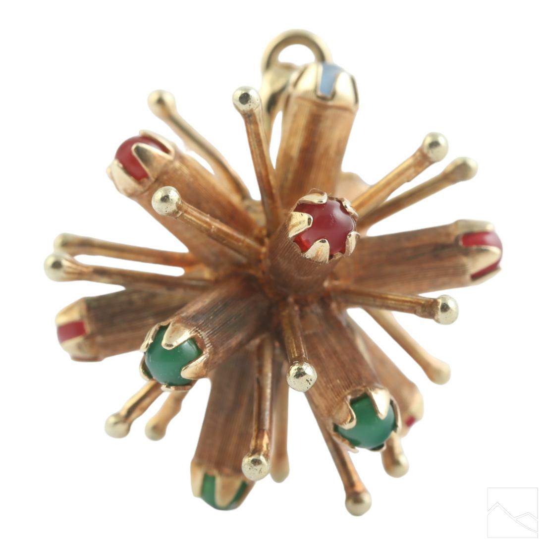 14k Gold Sputnik Stone Embellished Starburst Charm Auction