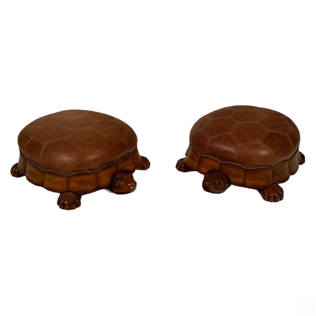 Designer Upholstery And Wood Turtle Ottoman Stools Auction