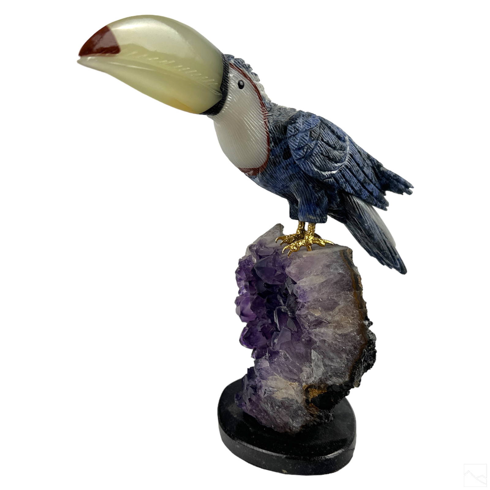 Natural Carved Stone Toucan Sculpture & Geode Base Auction
