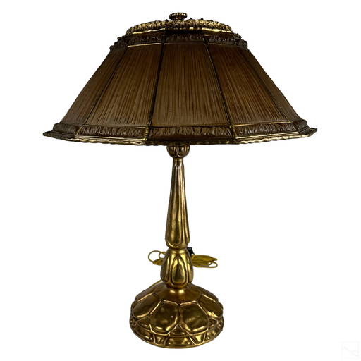Tiffany Turtleback Lamp Base With Linen Fold Shade
