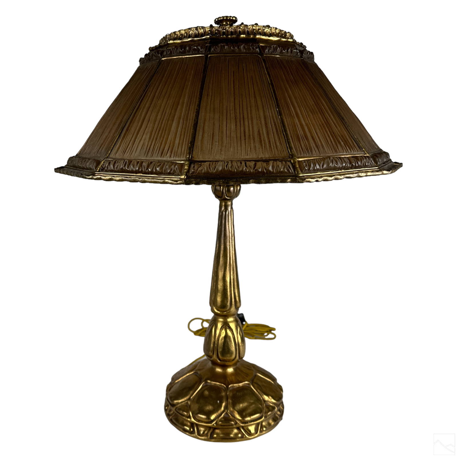 Tiffany Turtleback Lamp Base With Linen Fold Shade Auction