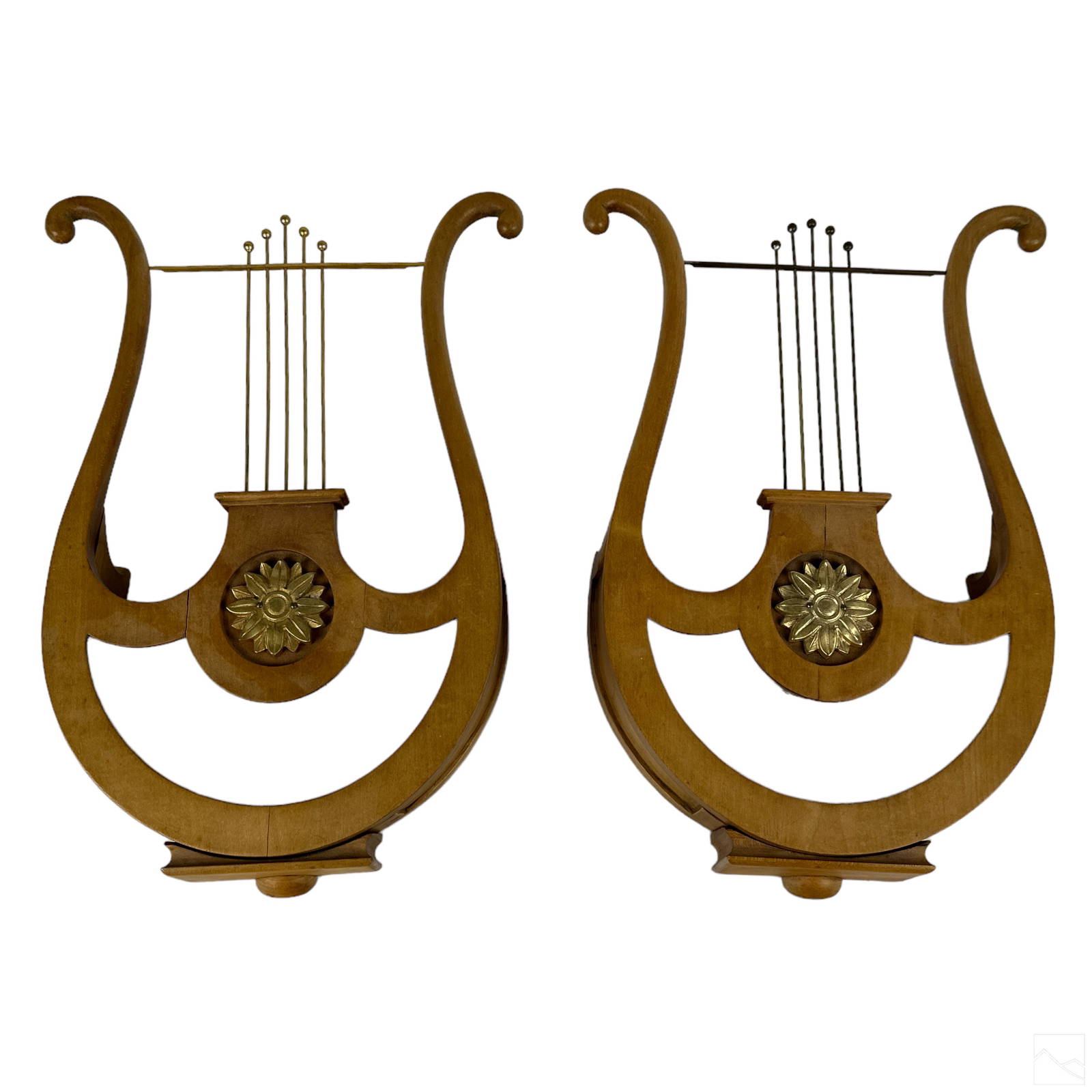 Neoclassical Style Glass & Wood Wall Art Lyres Set Auction