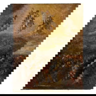 19c Antique Transfiguration Of Christ Oil Painting