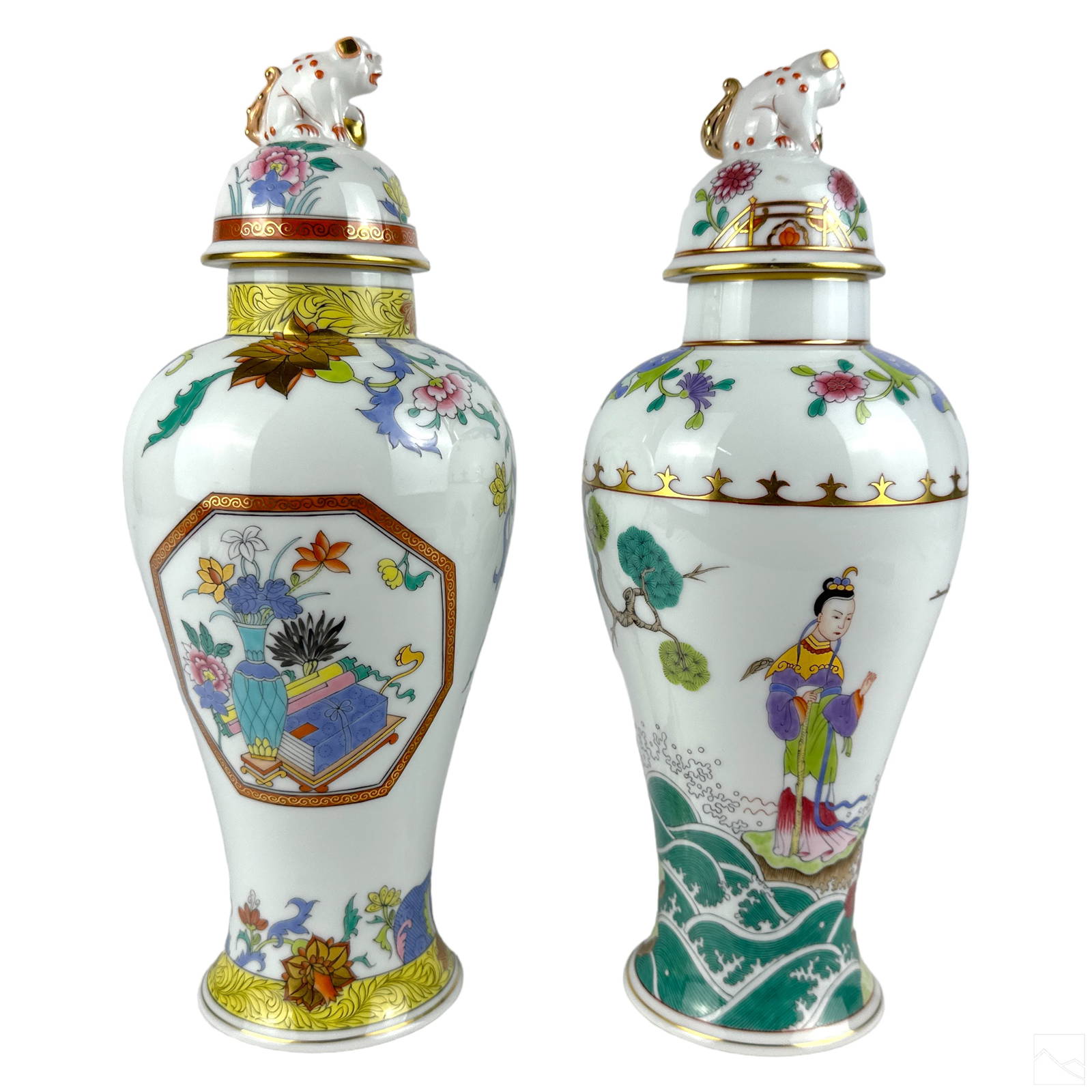 Herend Porcelain Pair Chinese Foo Dog Amphora Urns Auction