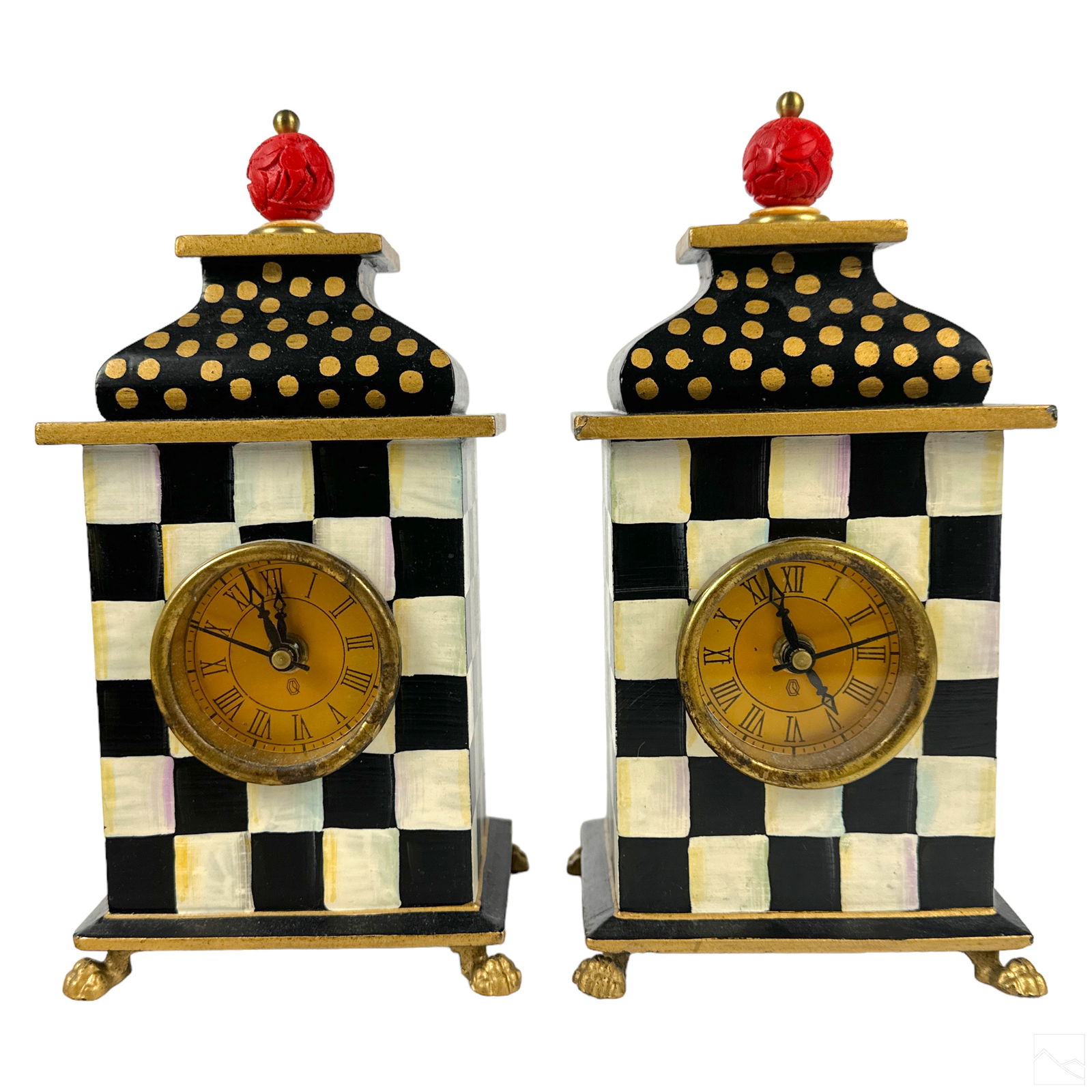 Mackenzie Childs Pair Courtly Check Mantle Clocks