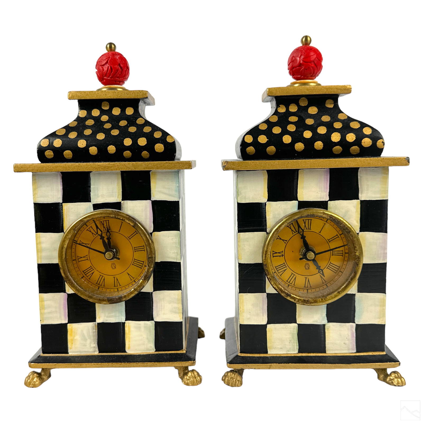 Mackenzie Childs Pair Courtly Check Mantle Clocks Auction