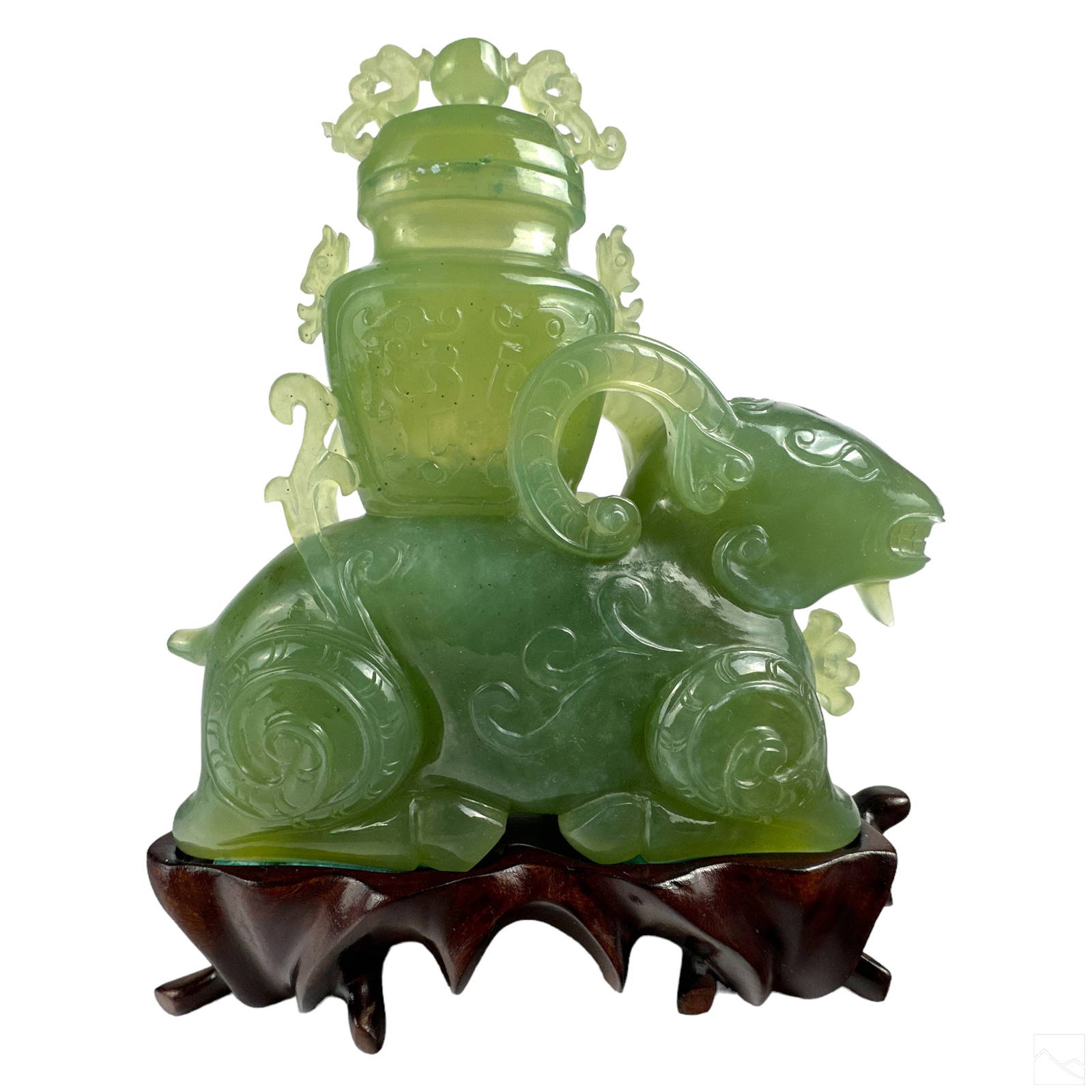 Chinese Figural Jade Auspicious Goat Lidded Urn Auction