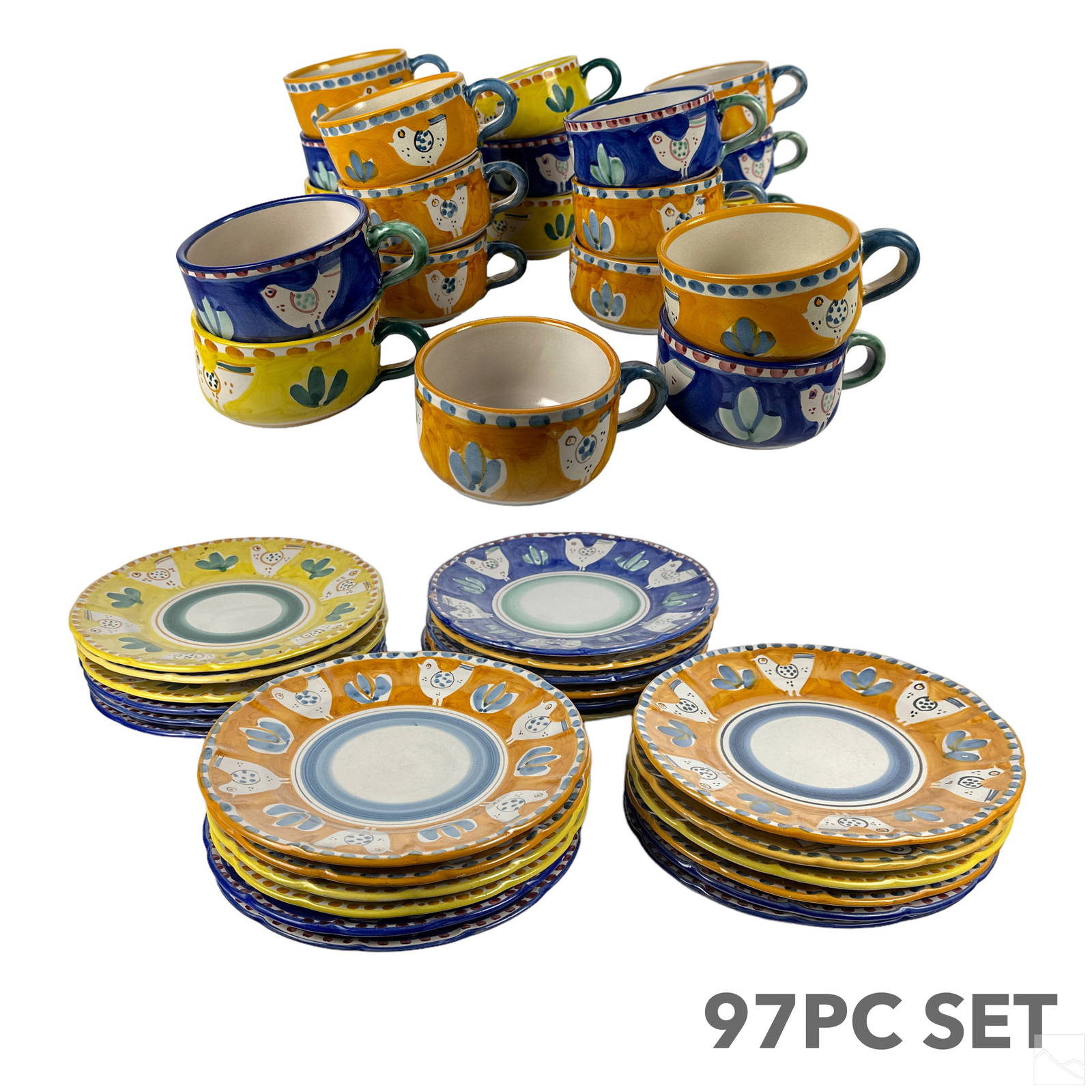 Italian Solimene Ceramica Vietri Pottery 97pc Set Auction