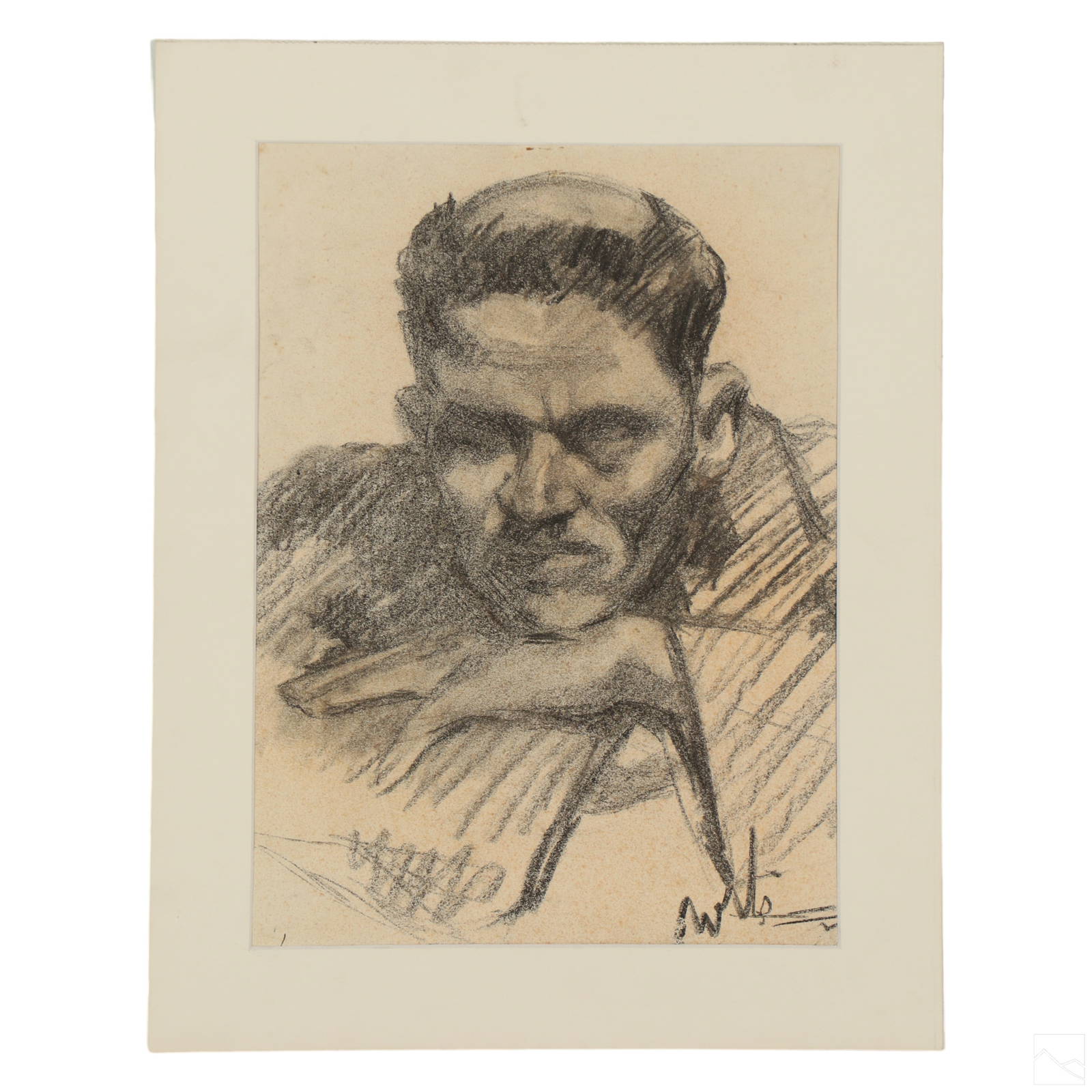 Adham Wanly 1908-1959 Charcoal Portrait Drawing Auction