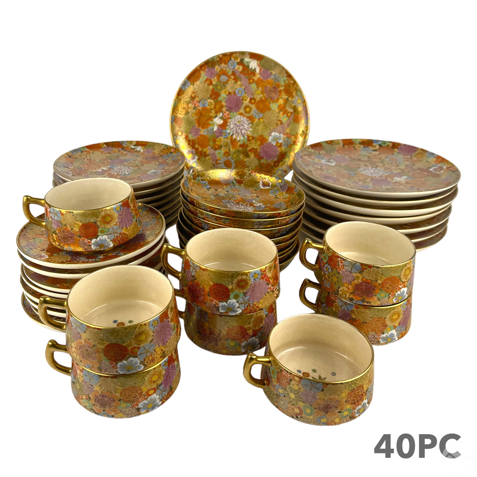 Japanese Satsuma Pottery 1000 Flowers 40pc Tea Set Auction