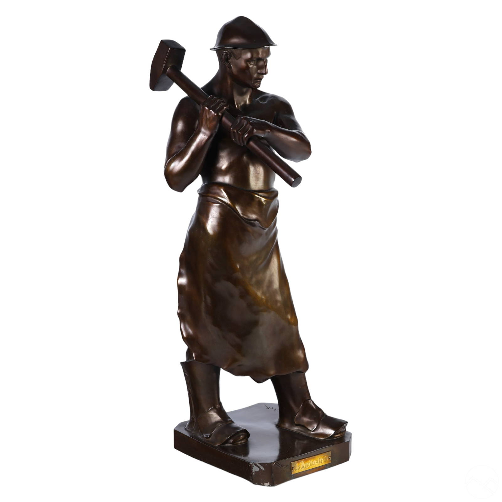 Bronzed Metal Iron Worker Sculpture After W. Zwick Auction