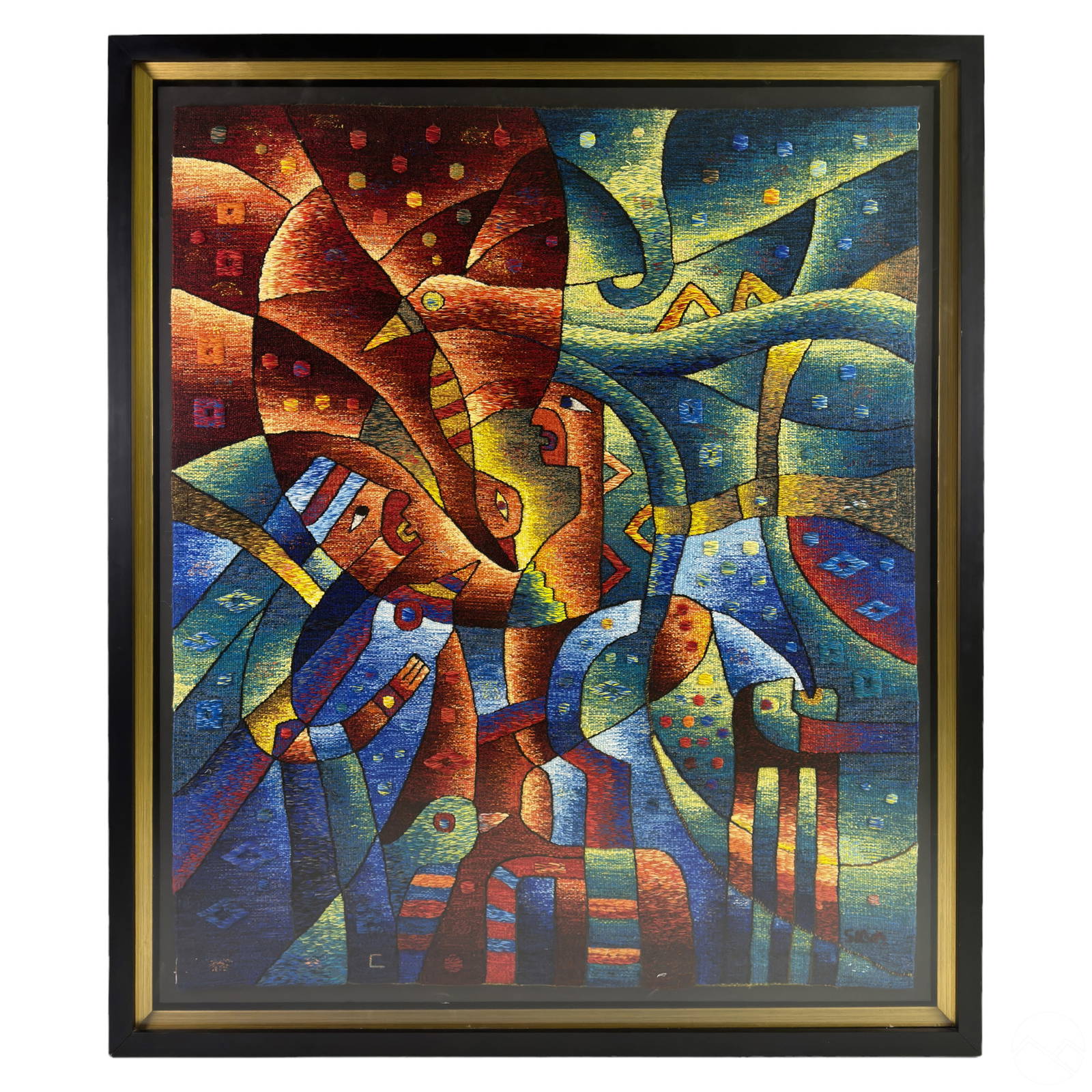 Peruvian Maximo Laura Style Art Tapestry Signed Auction