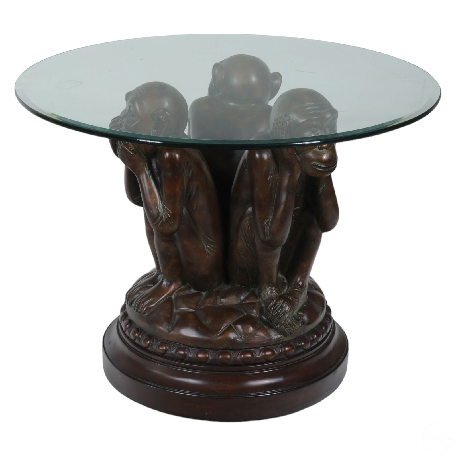 Maitland Smith Style Wood Three Wise Monkeys Table Auction