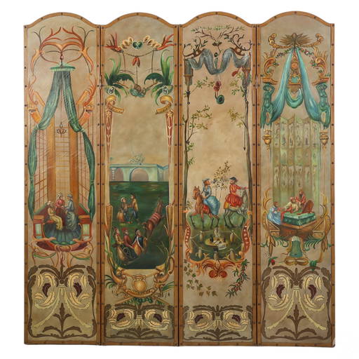 Italian Antique 4 Panel Monkey Screen Room Divider