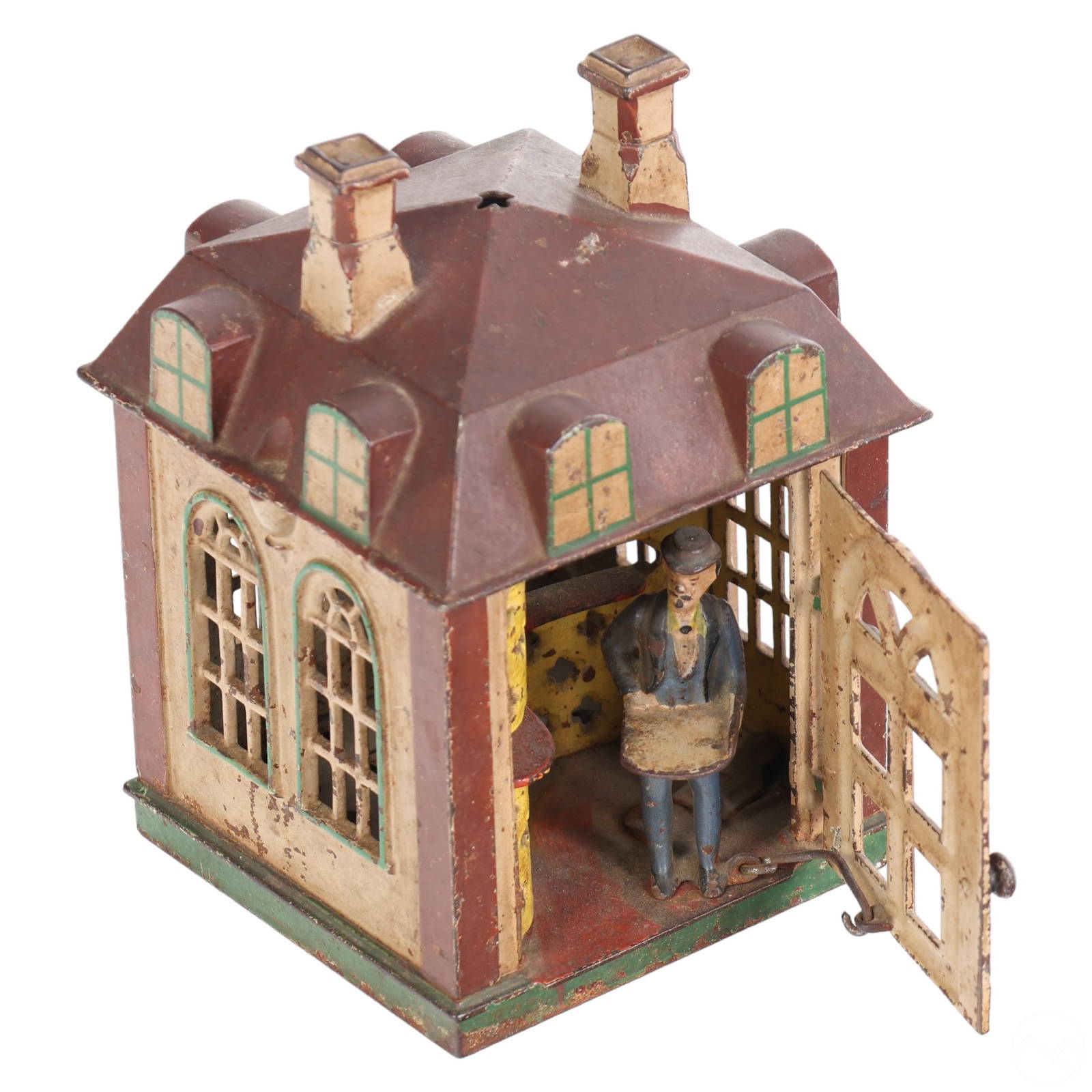J&e Stevens Cast Iron Novelty Coin Bank Building Auction