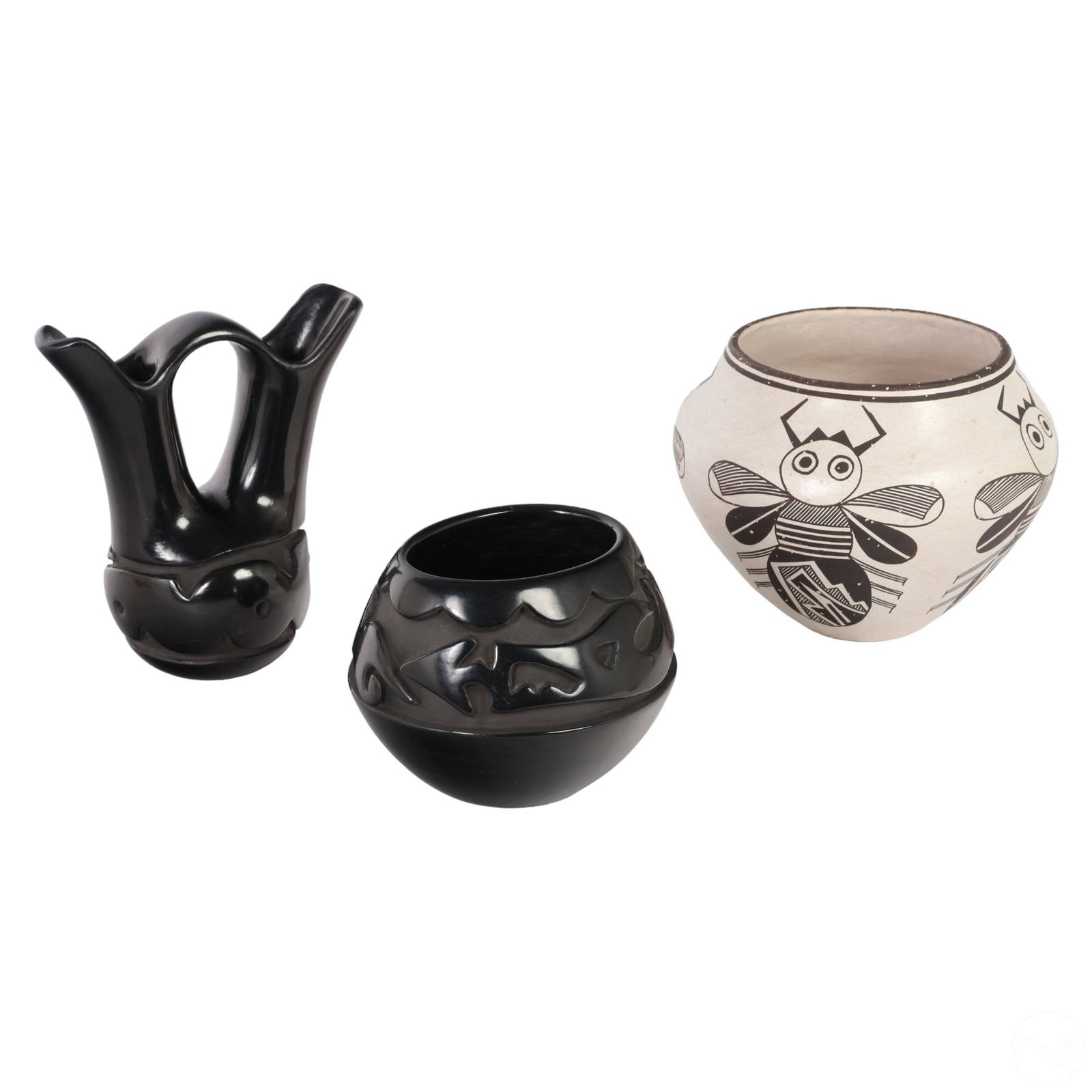 Vintage Pueblo New Mexico Pottery Signed 3pc Lot Auction