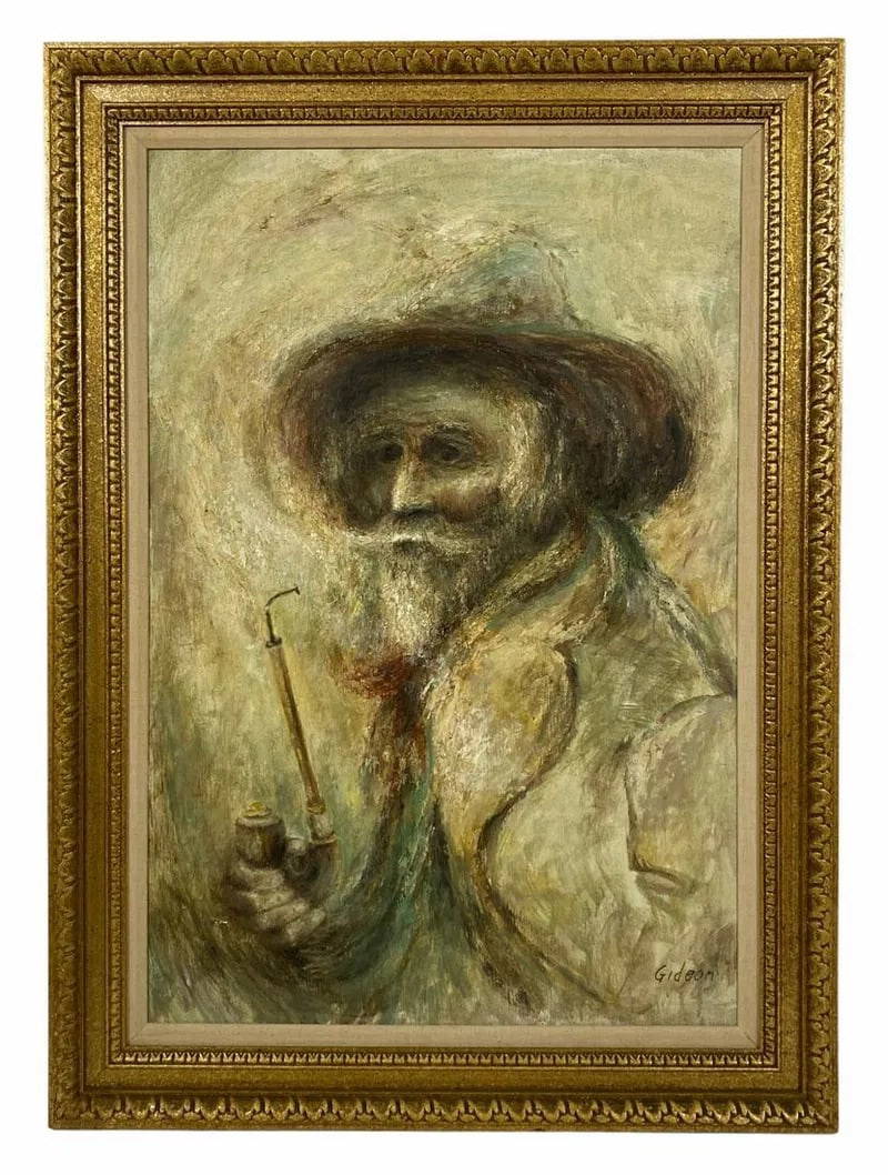 Elmo Gideon 'man Smoking' Oil Painting On Canvas Auction