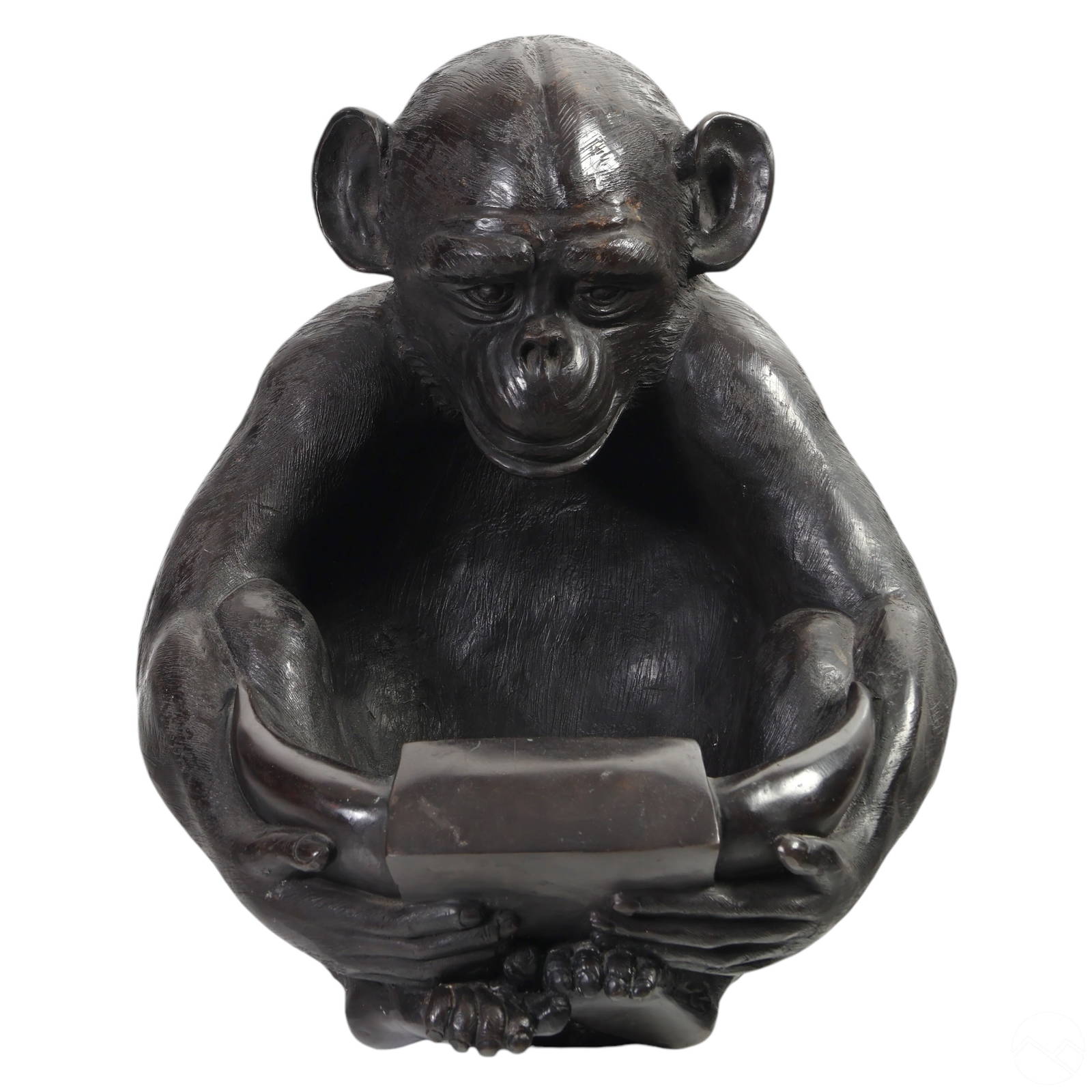 Bronze Chimpanzee Monkey Offering Bowl Sculpture Auction