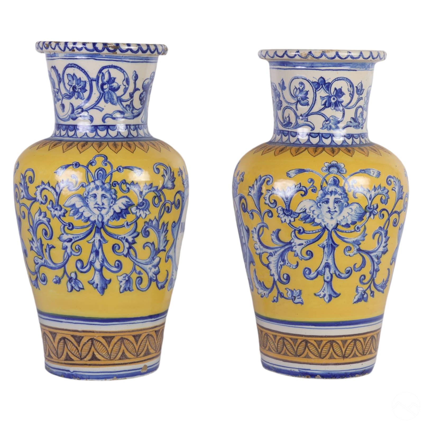 Antique Pair Portuguese Majolica 21" Floor Vases Auction